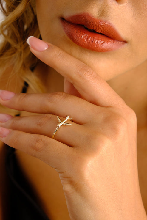 14K Gold Airplane Ring, Aviation Gold Band Ring – Aura Fine Jewelery